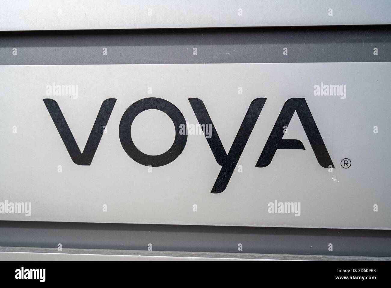 Close-up of sign for Voya with logo, Walnut Creek, California, October ...