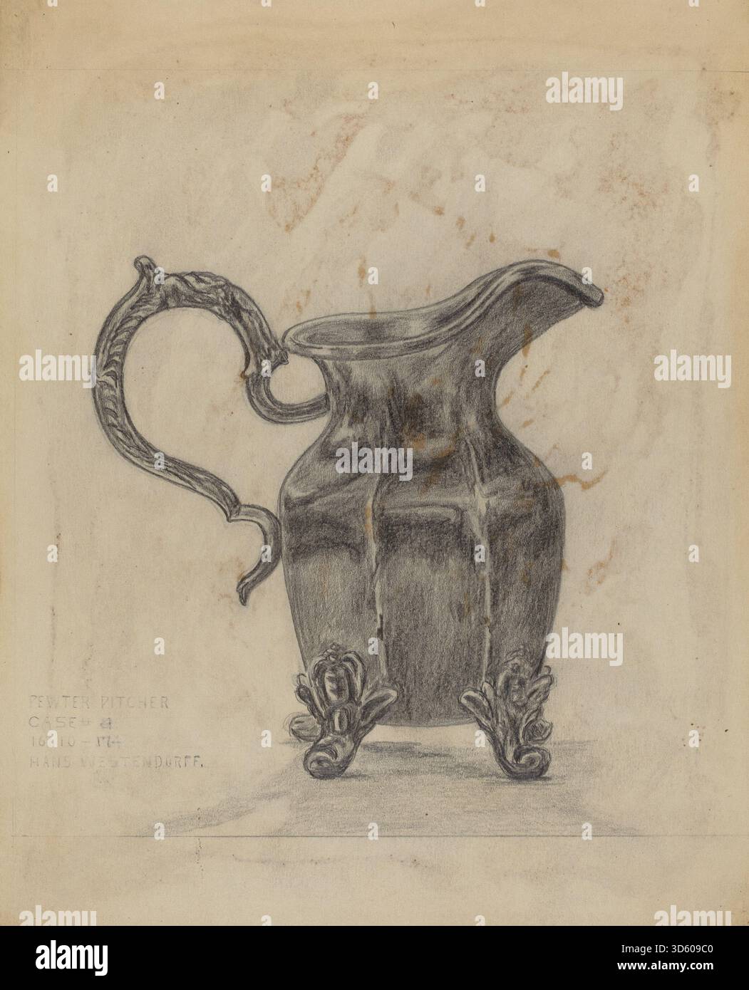 This pewter pitcher by Hans Westendorff, dated 1935–1942, is a metal ...