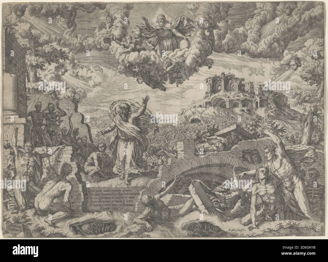 Engraving by Giovanni Battista Fontana depicting the Vision of Ezekiel ...