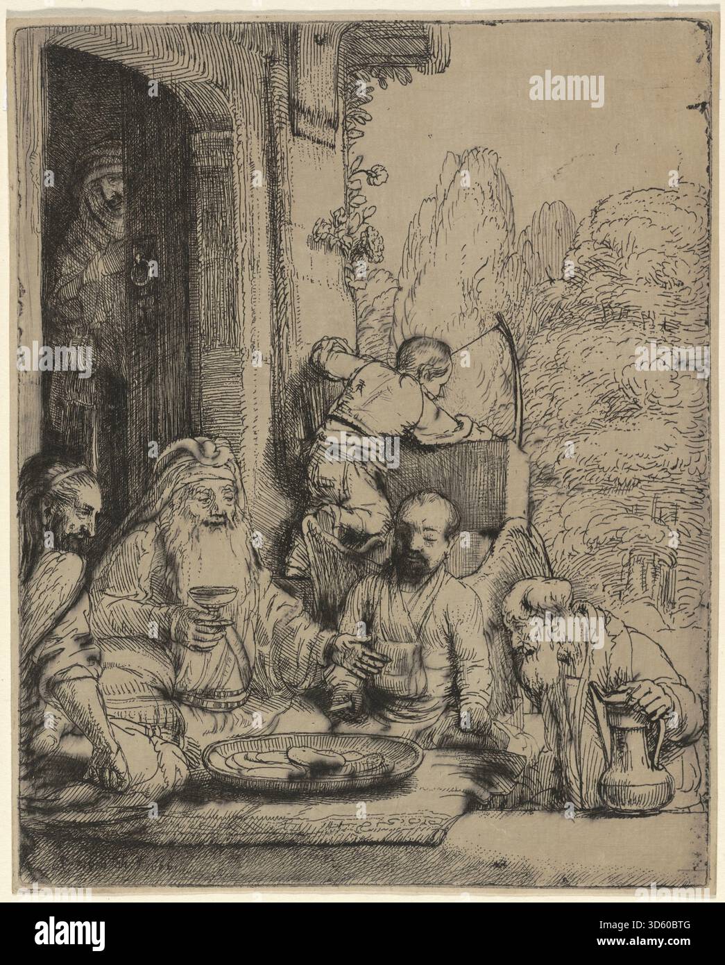 A 1656 painting by Rembrandt van Rijn depicting Abraham entertaining ...