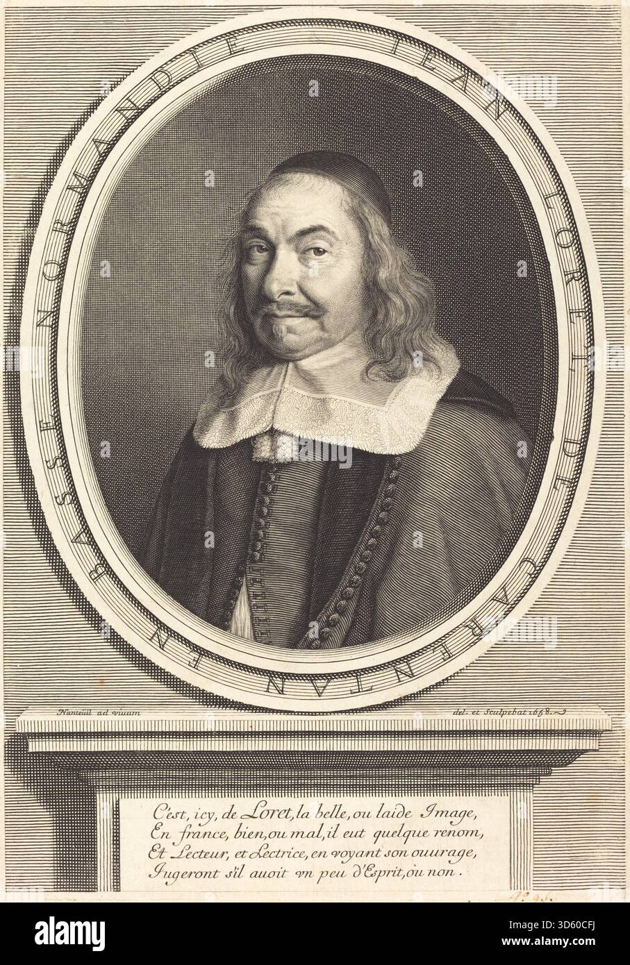 Robert Nanteuil's 1658 engraved portrait of Jean Loret depicts the ...