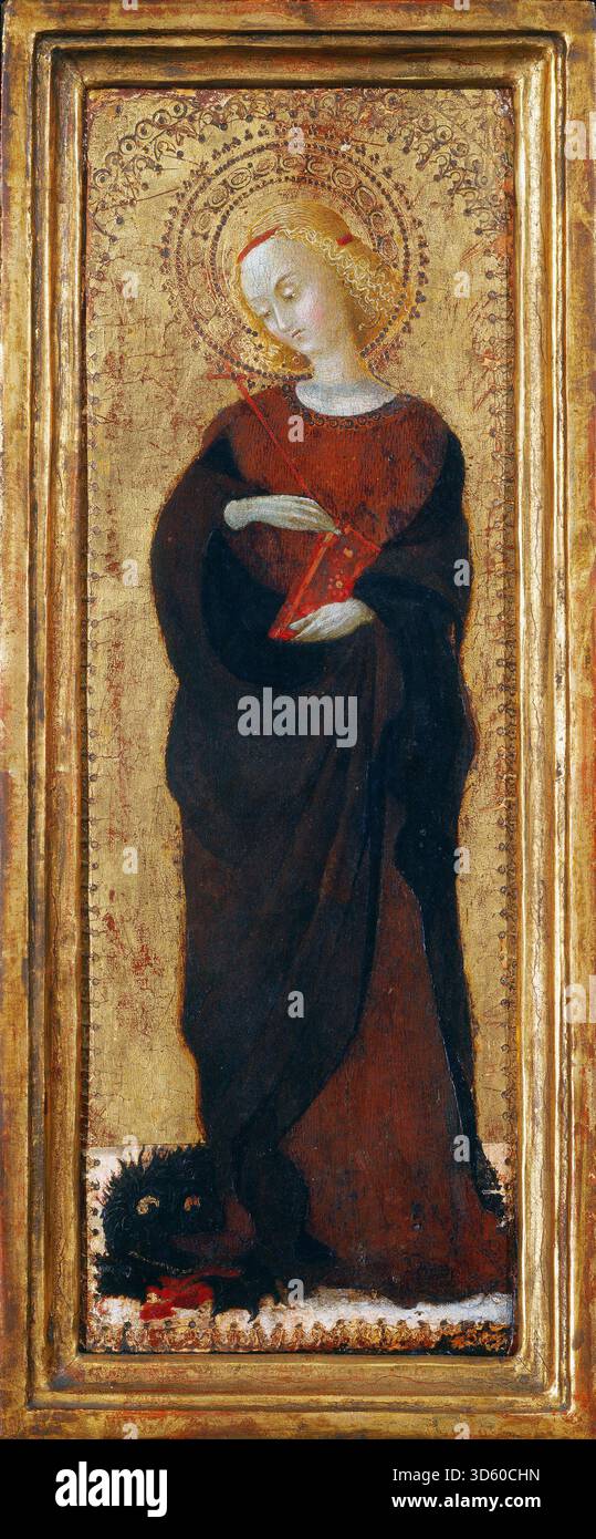 A tempera painting on poplar panel depicting Saint Margaret, showing ...