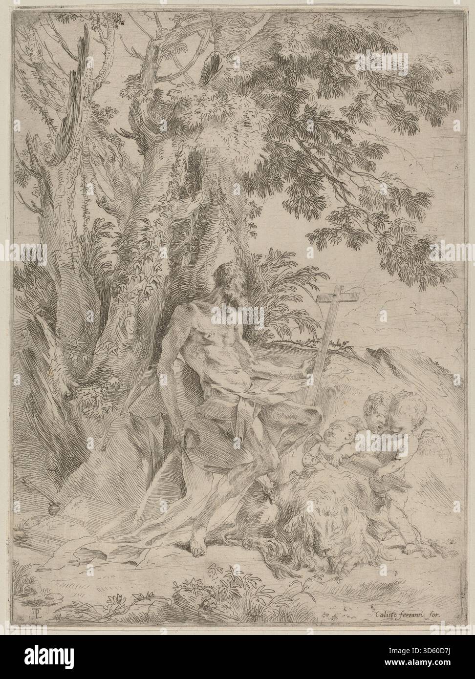 A 1632–1633 drawing by Pietro Testa depicting Saint Jerome, shown in ...