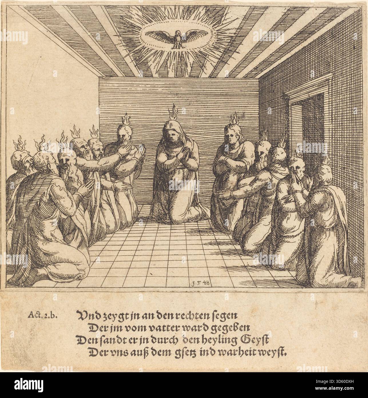 Engraving by Augustin Hirschvogel titled 'The Descent of the Holy ...