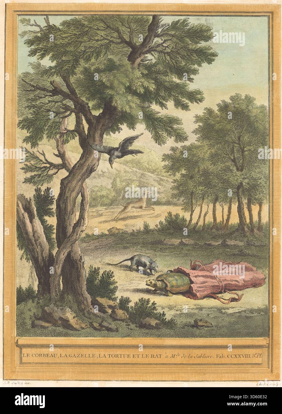 This 1759 painting depicts a crow, a gazelle, a tortoise, and a rat ...