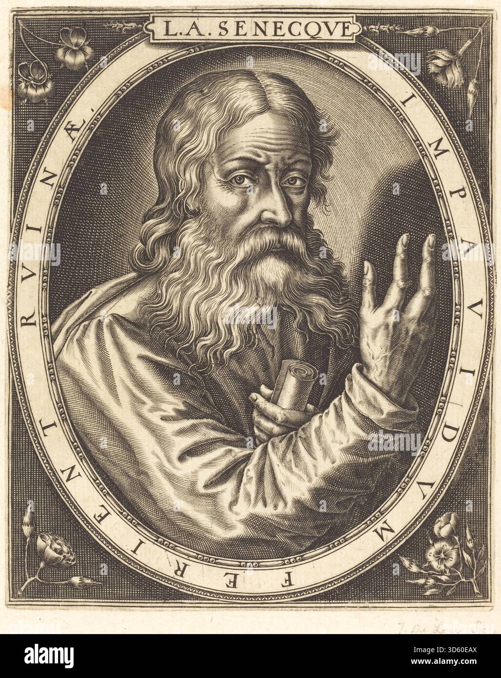 This engraving by Thomas de Leu depicts Seneca, the Roman philosopher ...