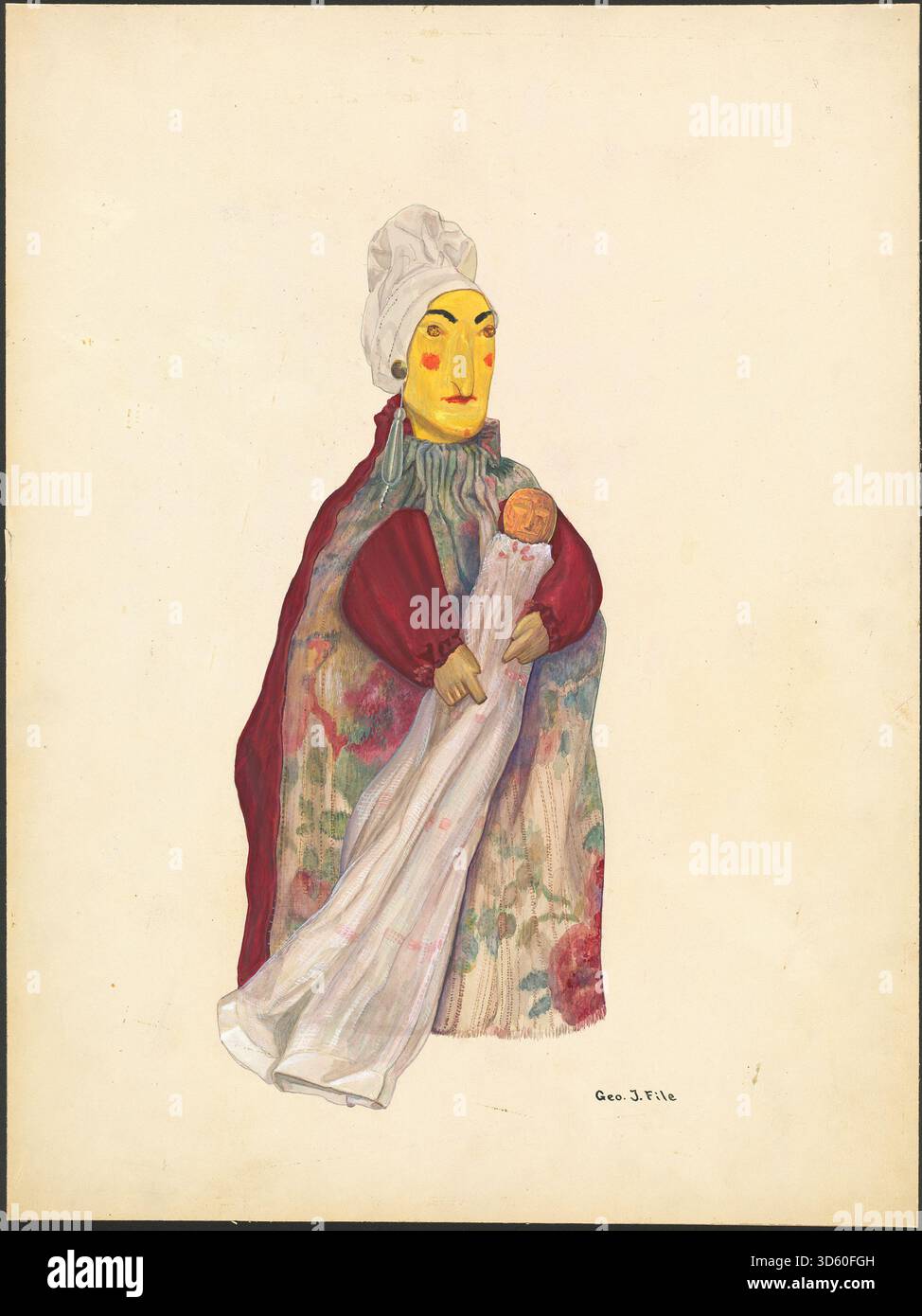 Hand puppet by George File circa 1936 depicting Judy and a child, made ...