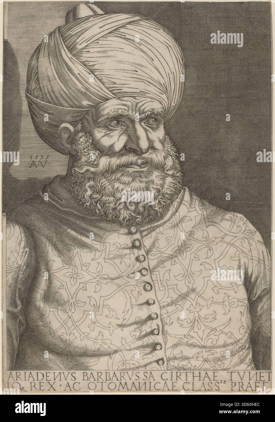 Barbarossa, Khair-ed-Din, engraved by Agostino dei Musi in 1535 ...