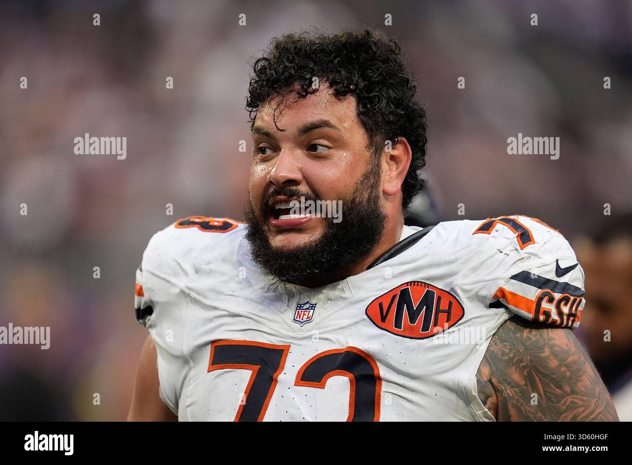 Chicago Bears guard Jonah Jackson (73) leaves the field after an NFL ...