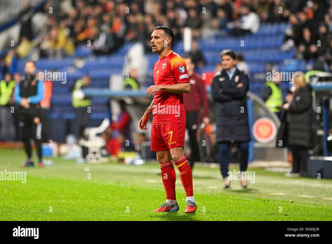 PODGORICA, MONTENEGRO - NOVEMBER 17: Marko Vesovic of Montenegro looks ...