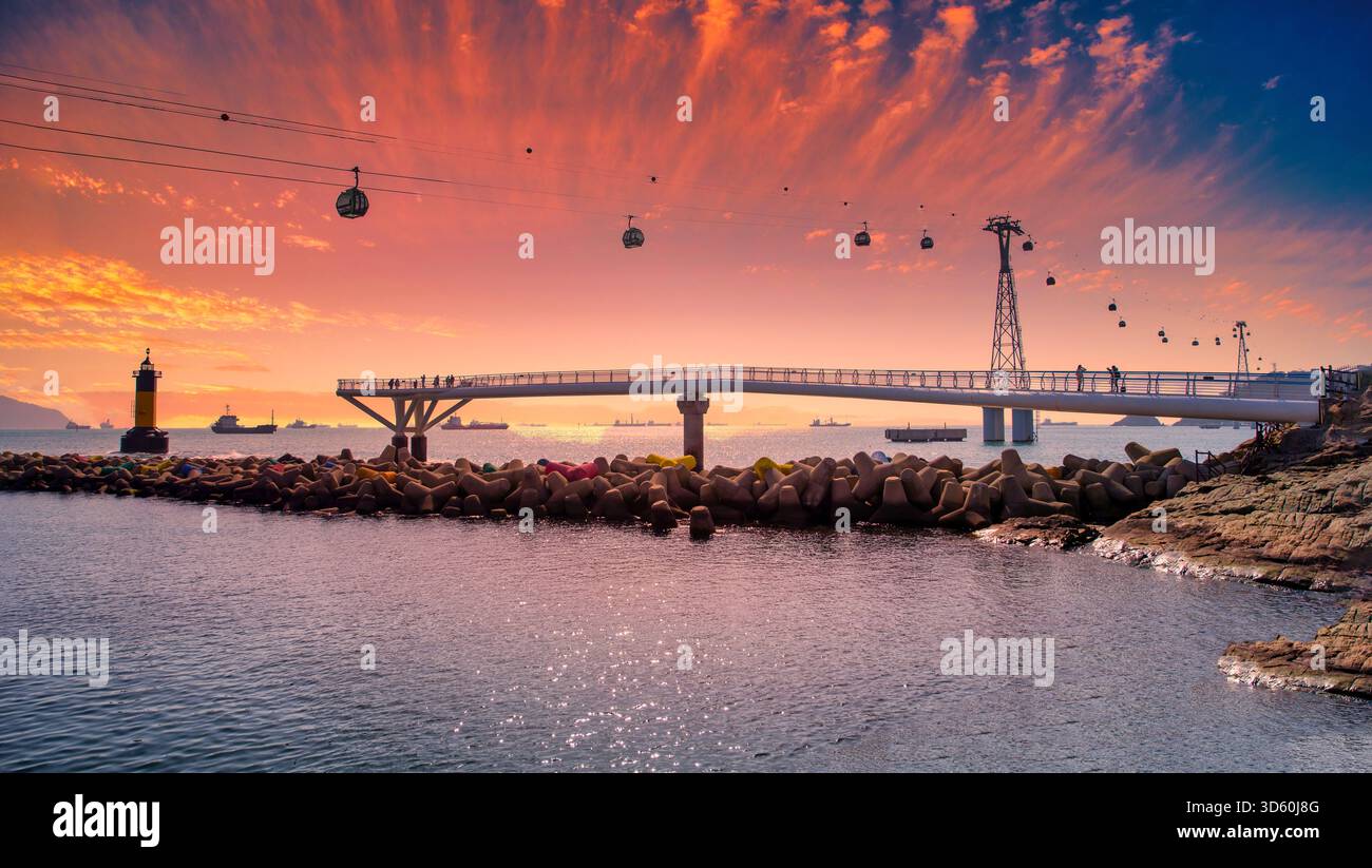 Busan city with Haeundae beach at sunset in Busan, South Gyeongsang ...