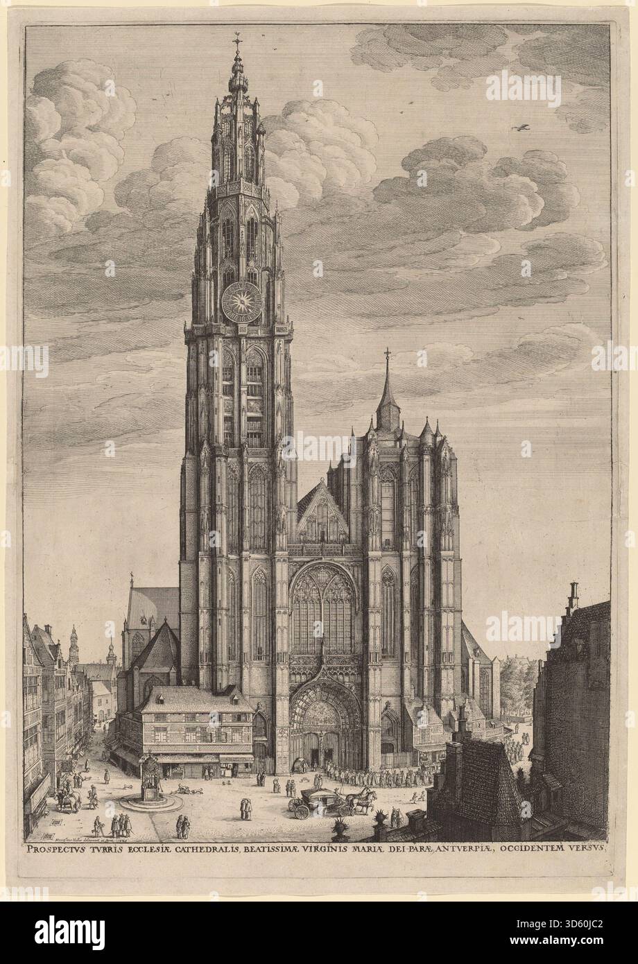 This 1649 etching by Wenceslaus Hollar depicts Antwerp Cathedral with ...