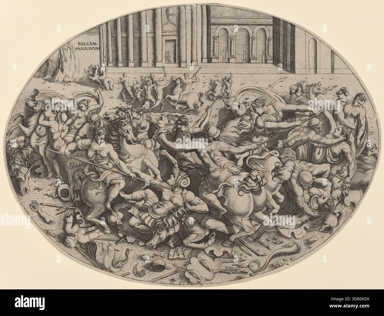 This 1543 engraving by Enea Vico titled 'The Battle of the Amazons ...