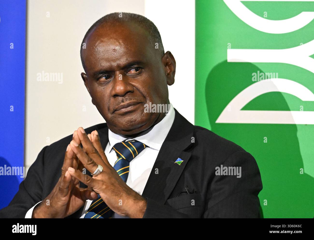 Solomon Islands Prime Minister Jeremiah Manele is seen speaking during ...