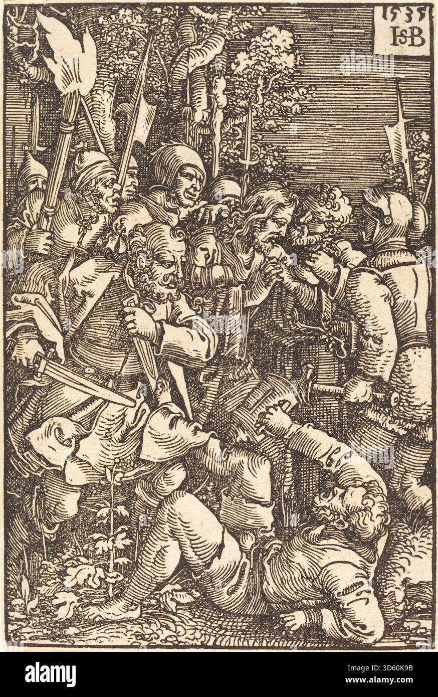 A 1535 engraving by Sebald Beham showing Christ taken captive ...