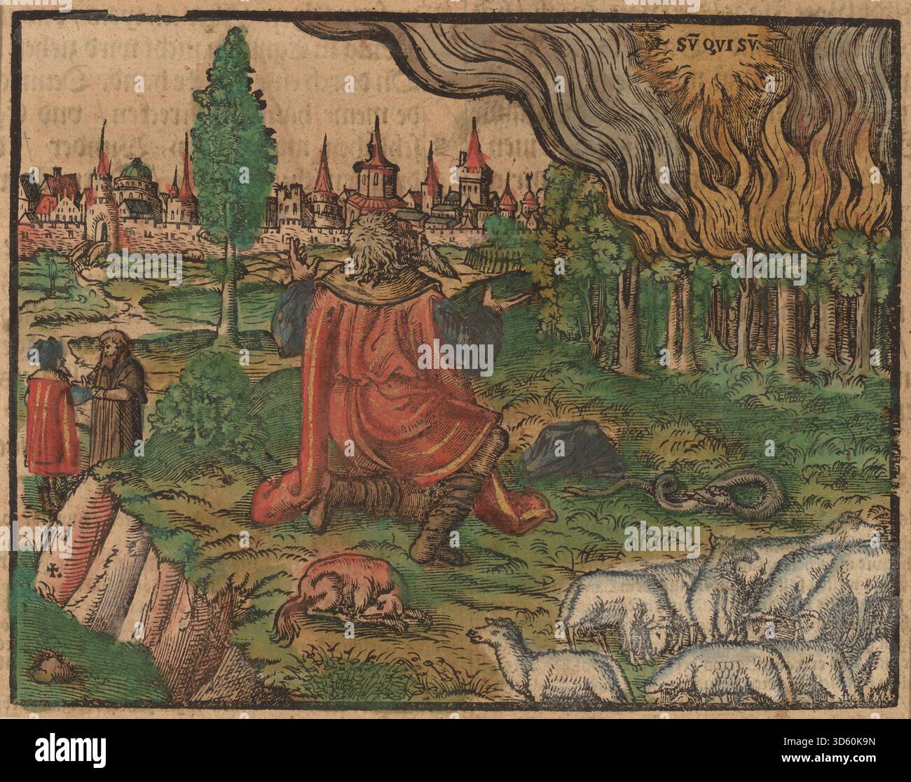 This German painting circa 1500 depicts Moses at the burning bush ...