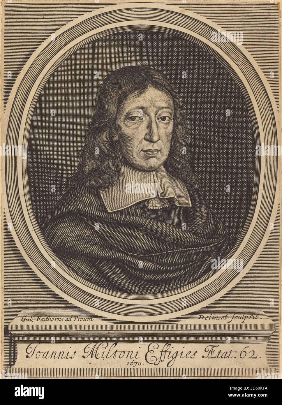This engraving by William Faithorne from 1670 depicts John Milton in a ...