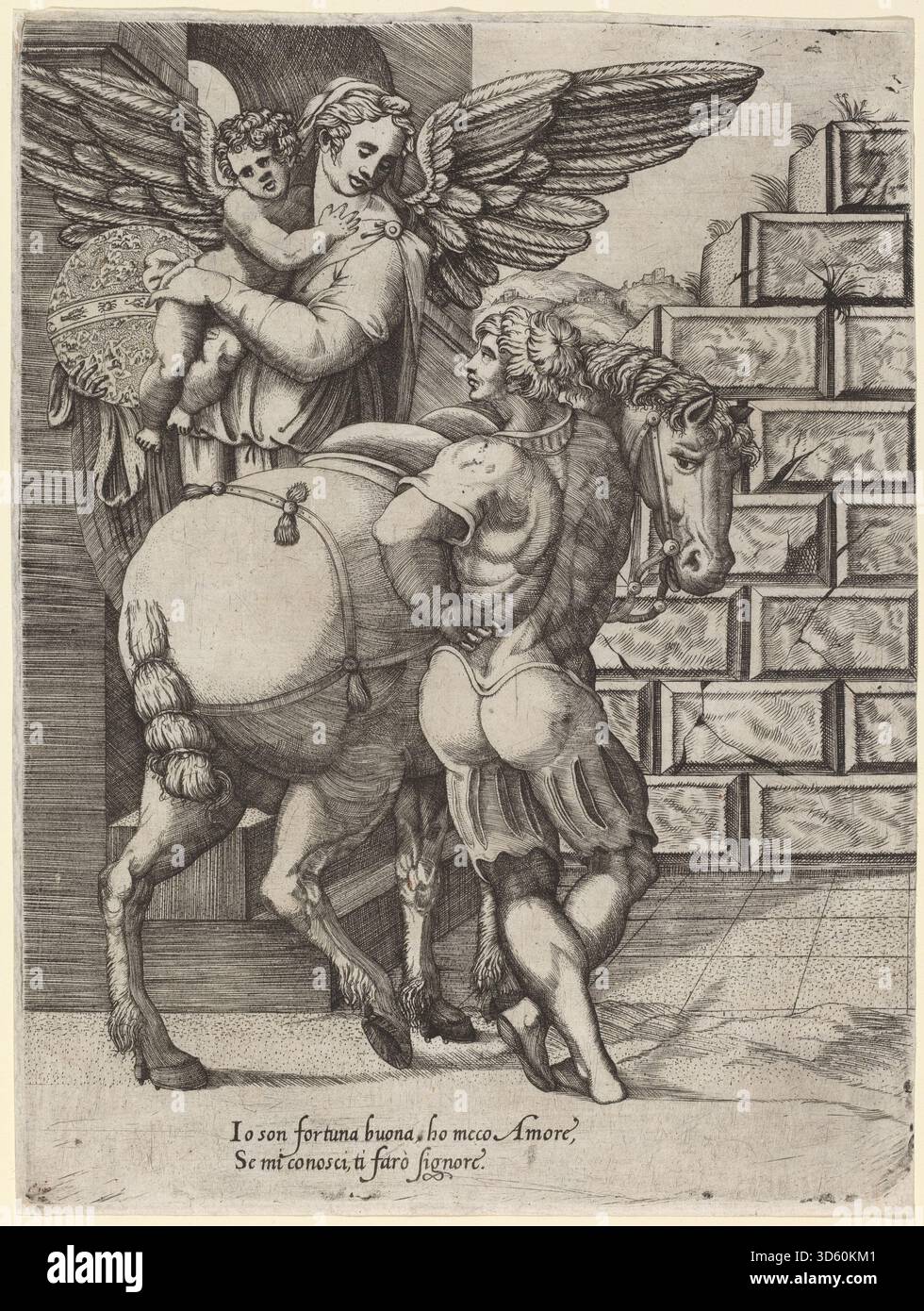This Italian 16th-century print depicts the Allegory of Fortune. The ...