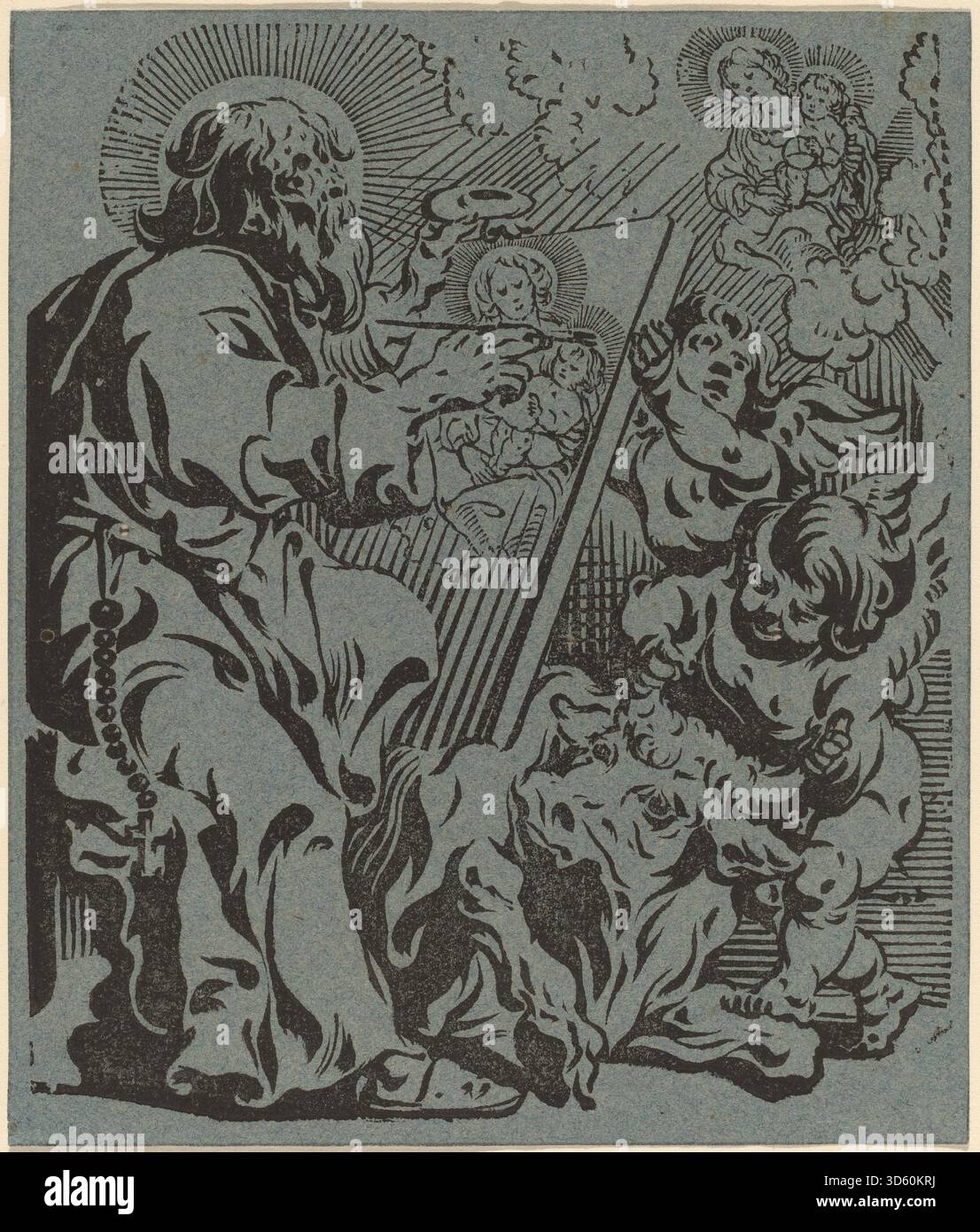Religious painting portraying Saint Luke, featuring iconographic ...