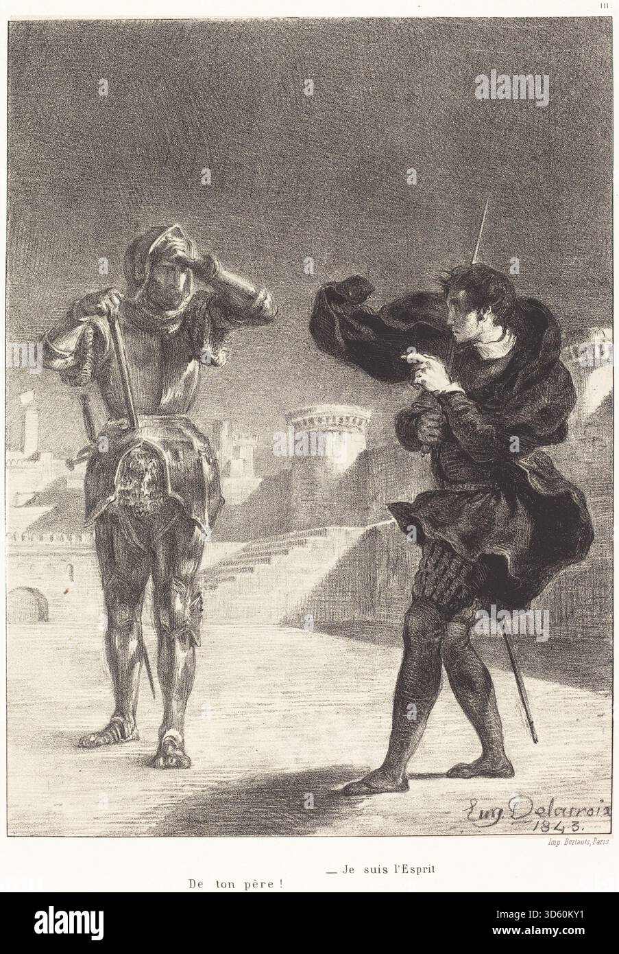 An 1843 lithograph by Eugène Delacroix from his Hamlet illustrations ...