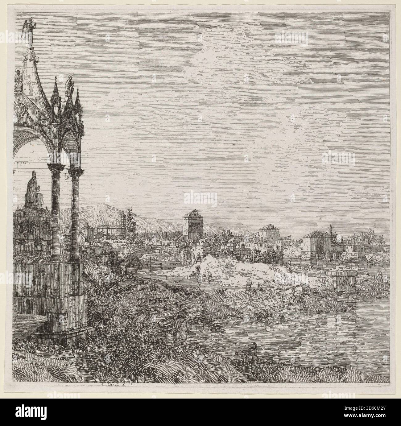 Canaletto's painting of a town with a bishop's tomb around 1740 shows ...