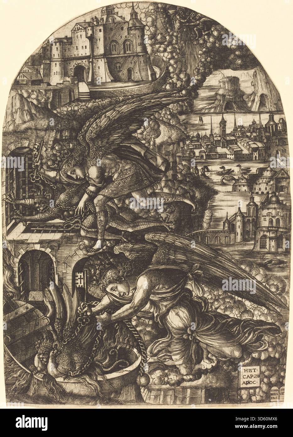 A 1546–1556 engraving by Jean Duvet illustrating Satan bound for a ...