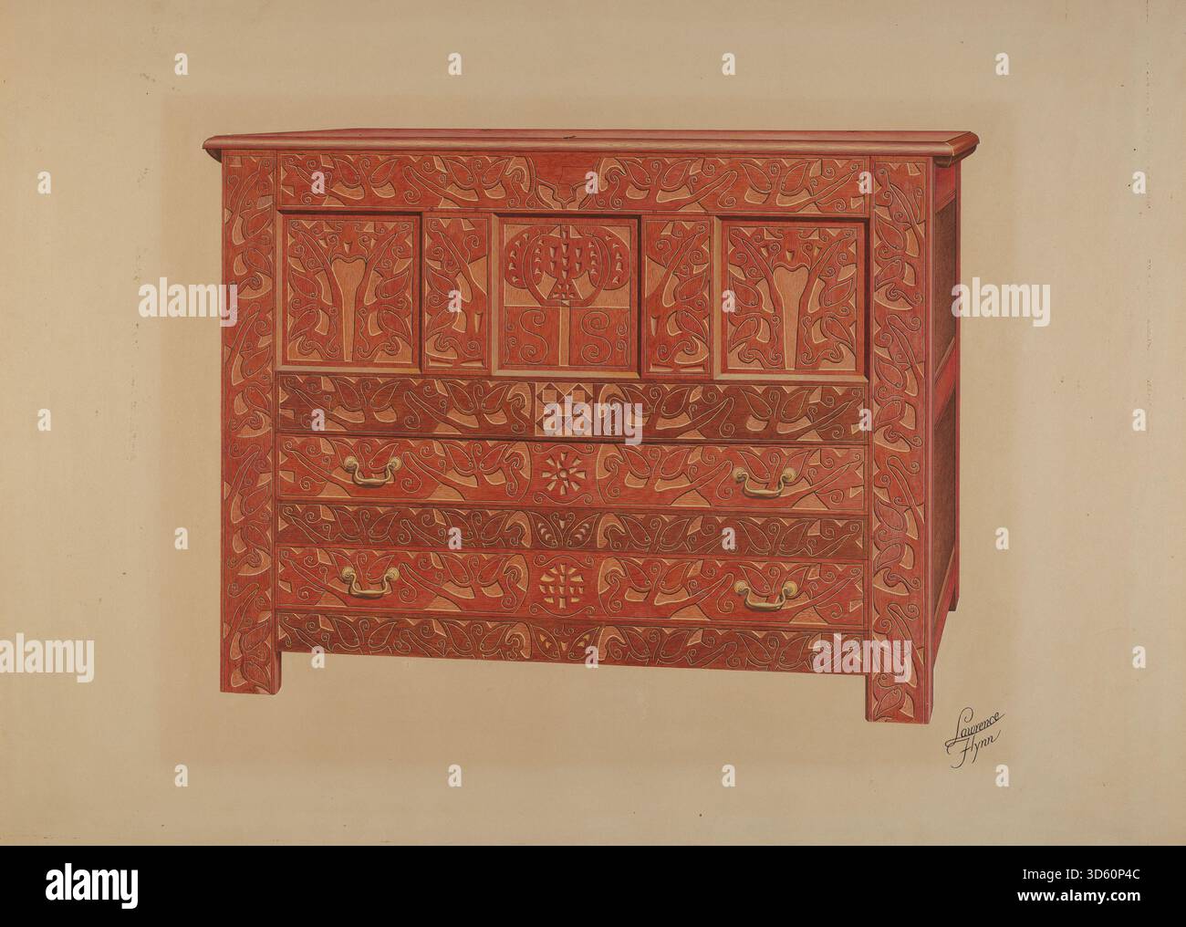 A Hadley chest made by Lawrence Flynn in 1937, constructed from wood ...