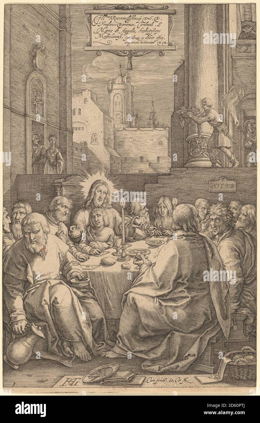 This 1598 engraving by Hendrik Goltzius depicts the Last Supper ...