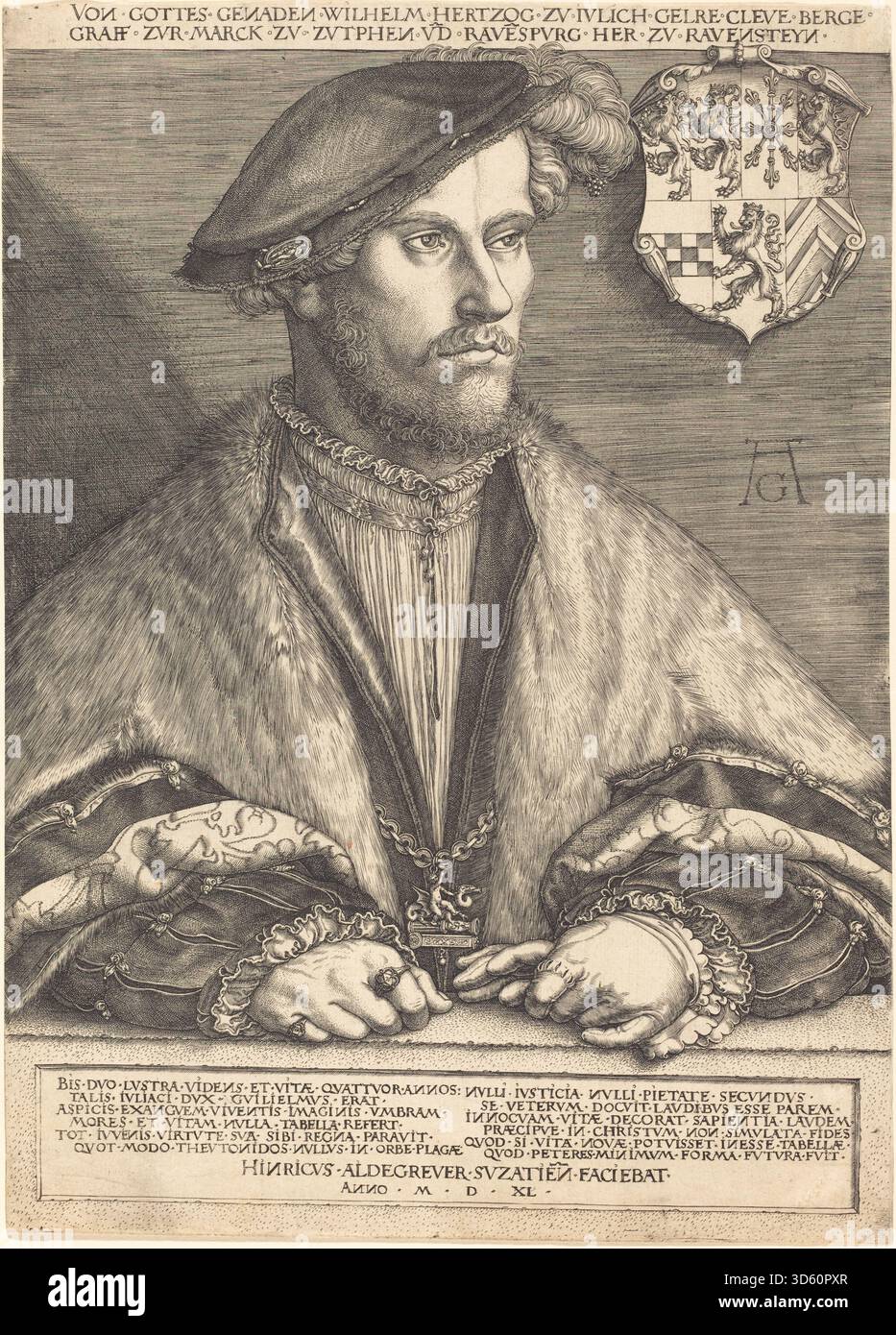 This portrait by Heinrich Aldegrever depicts Wilhelm V, Duke of Julich ...