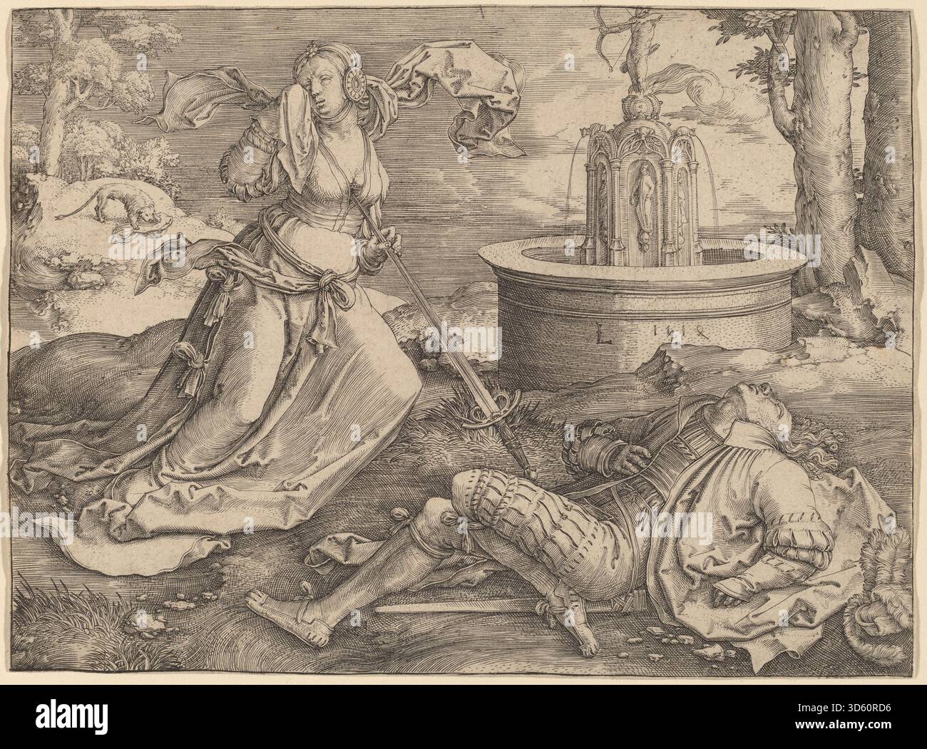 A 1514 engraving by Lucas van Leyden titled 'Pyramus and Thisbe ...