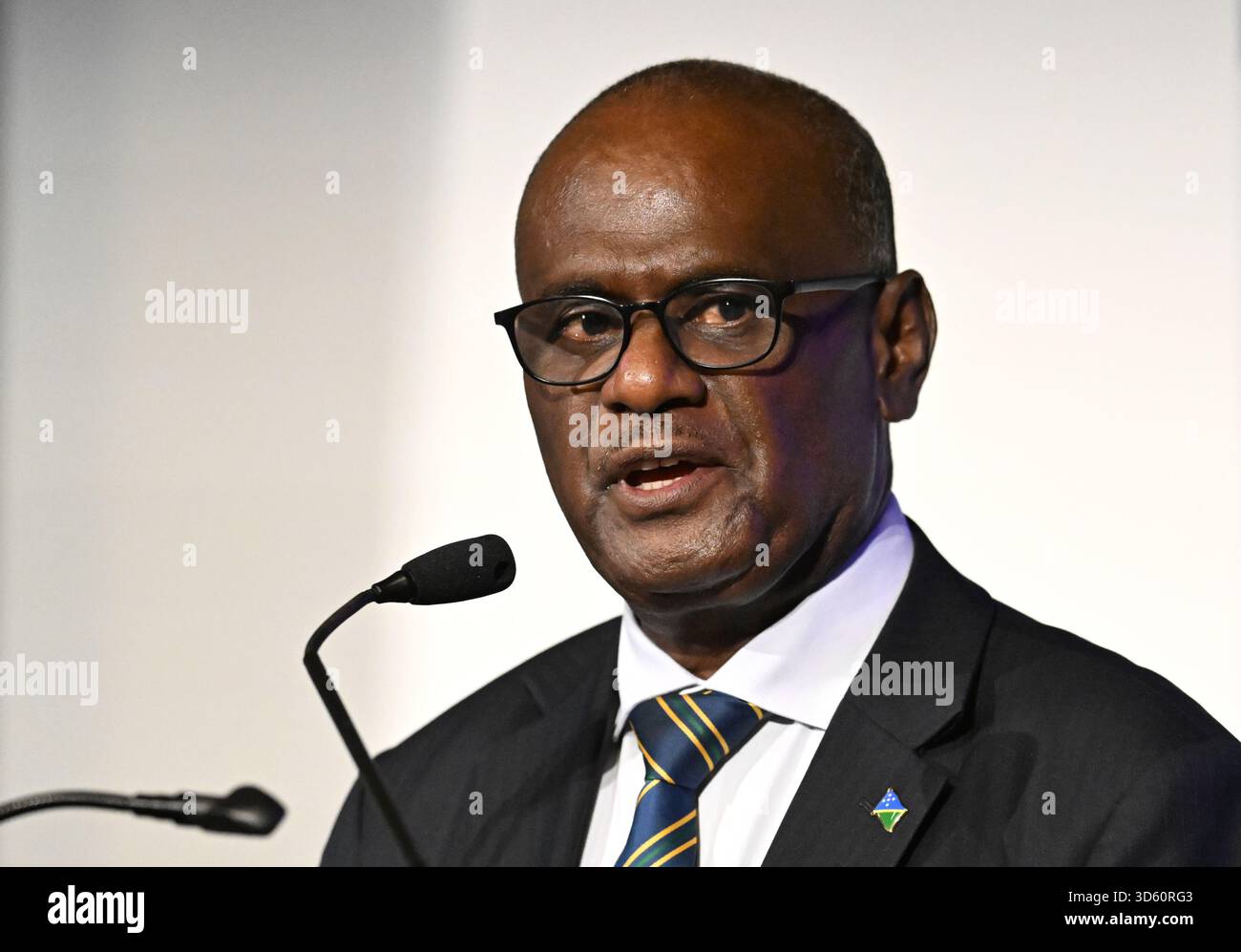 Solomon Islands Prime Minister Jeremiah Manele is seen speaking during ...