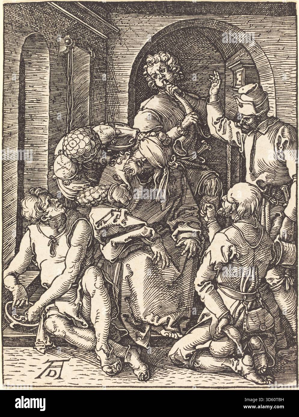 This engraving by Albrecht Dürer depicts Christ being mocked, showing ...