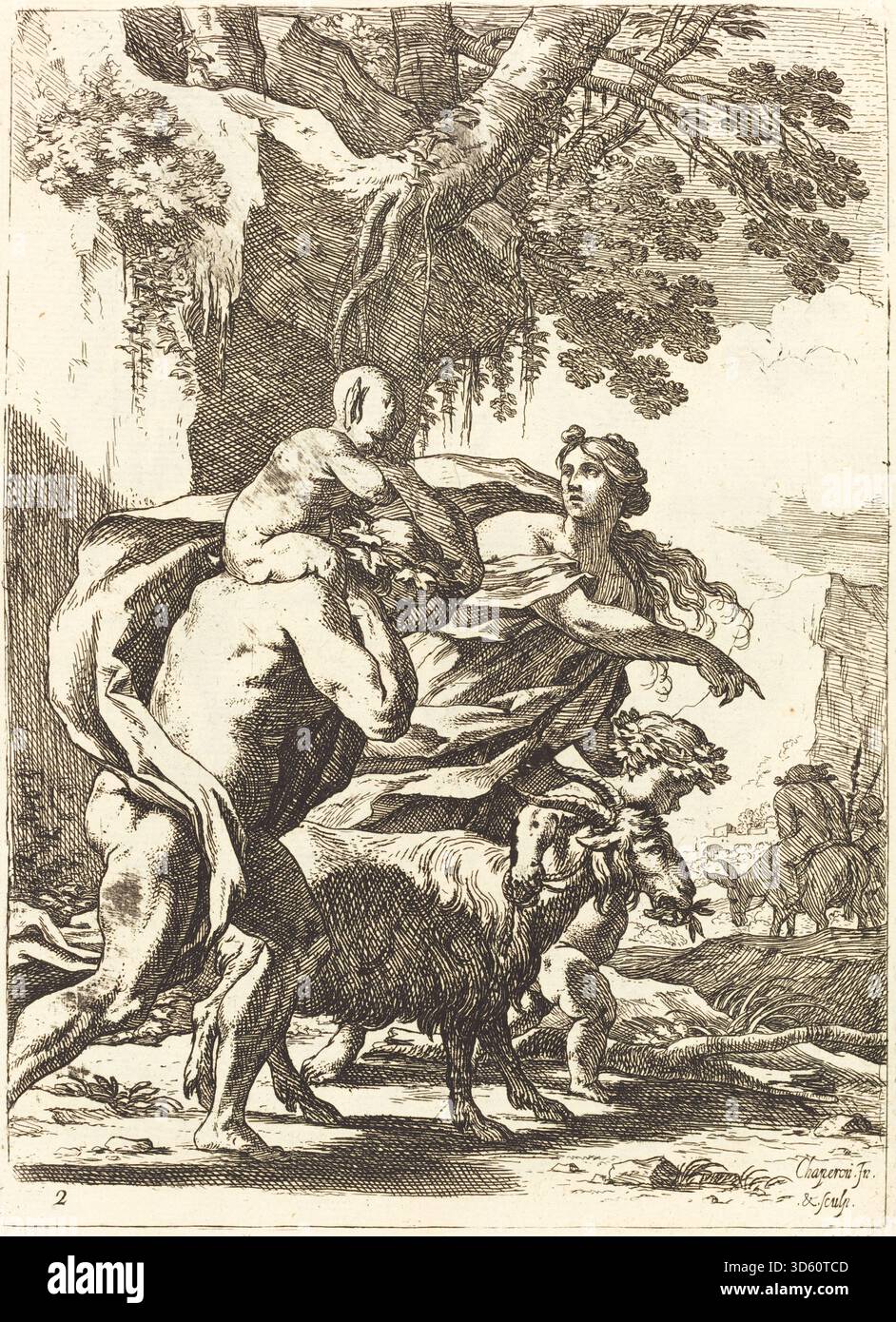 A 1650s engraving by Nicolas Chapron depicting a faun and Bacchante ...