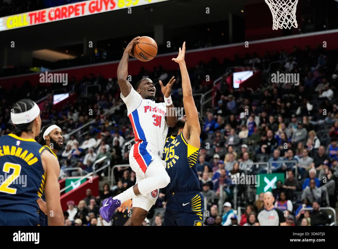 Detroit Pistons guard Javonte Green (31) shoots against Indiana Pacers ...