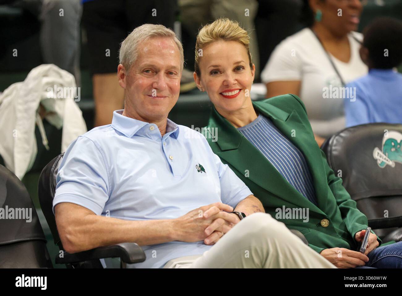 New Orleans Mayor-Elect Helena Moreno sits with her husband Chris Meeks during a women’s college ...