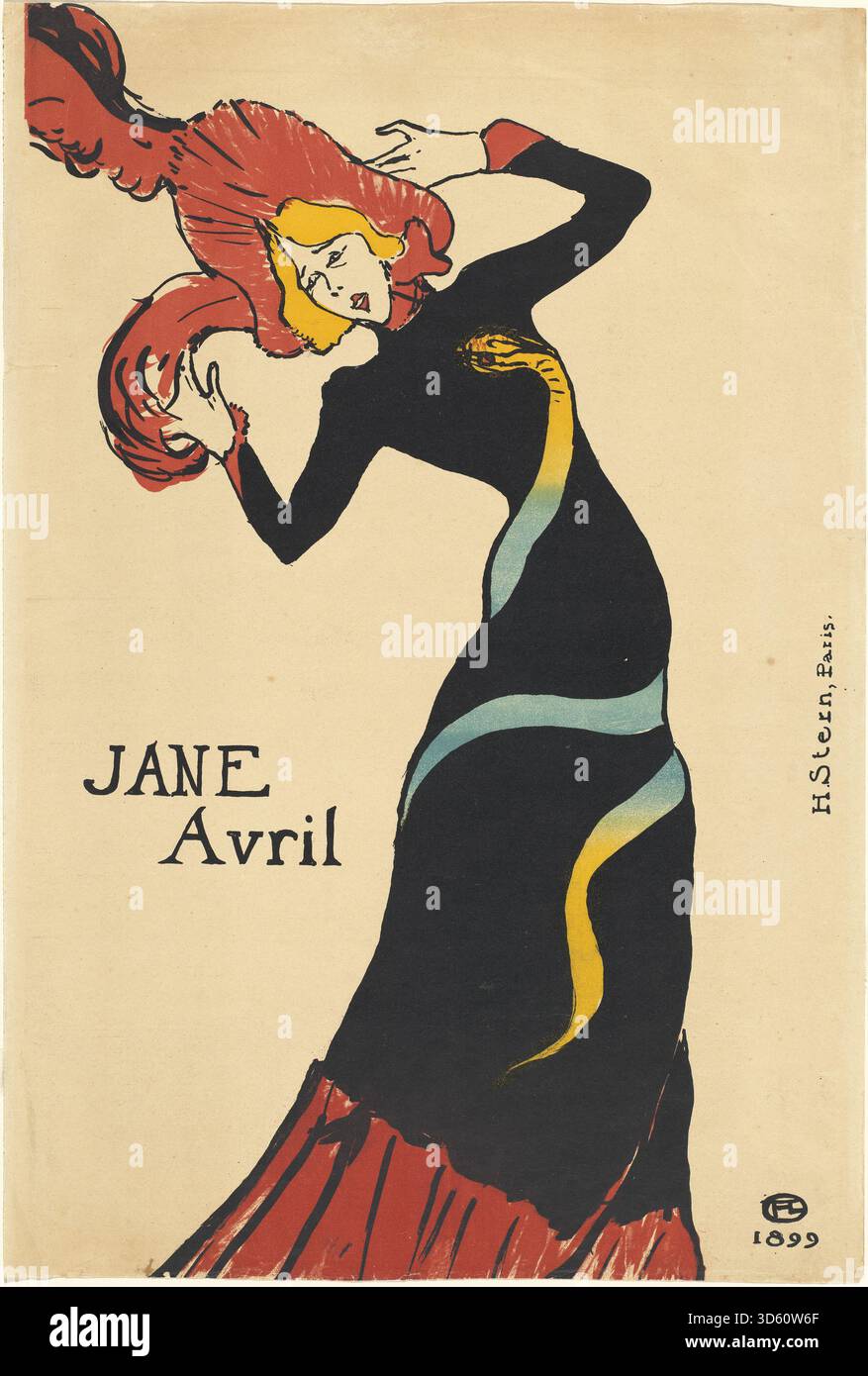 Poster by Henri de Toulouse-Lautrec, 1899, showing dancer Jane Avril in ...