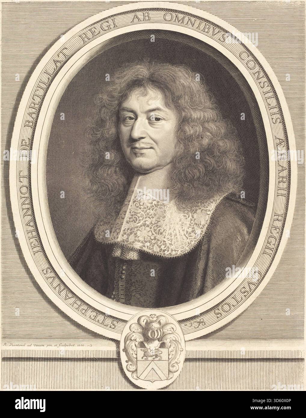 A 1666 engraved portrait by Robert Nanteuil depicting Etienne Jehannot ...