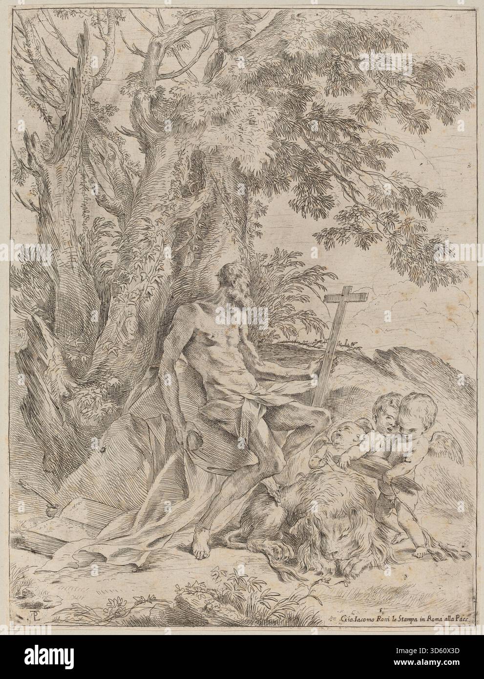 A 1632–1633 depiction by Pietro Testa showing Saint Jerome in study ...