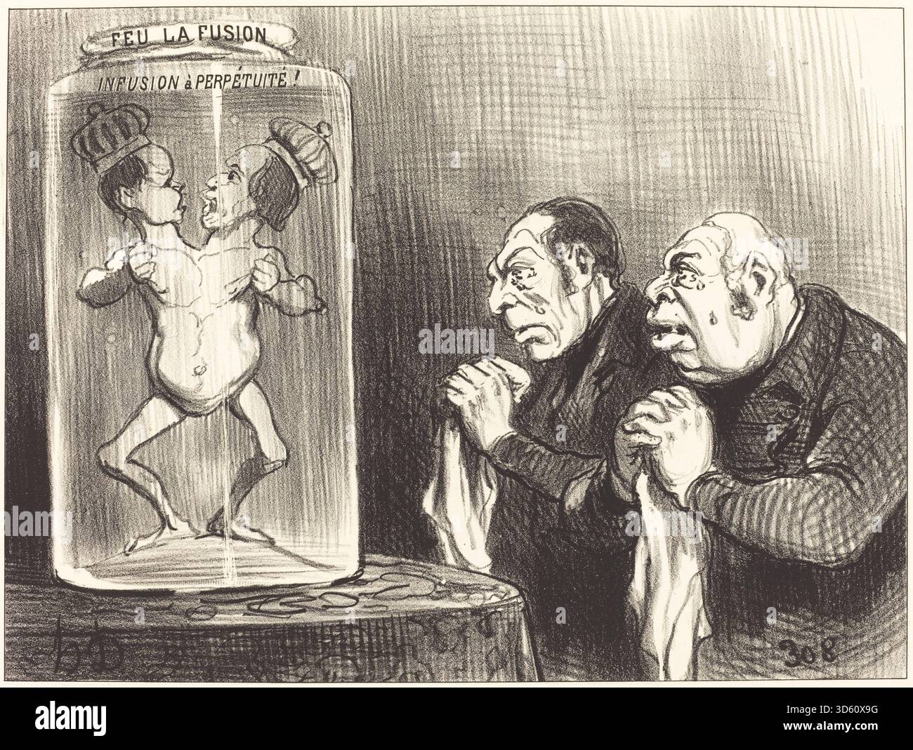 The 1851 lithograph depicts figures expressing superfluous regret ...