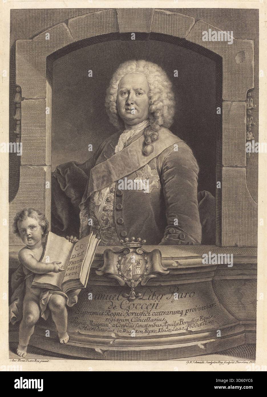 A 1751 engraving by Georg Friedrich Schmidt after Jean Pesne portraying ...
