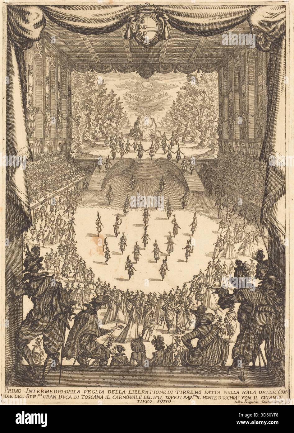 A 1617 print by Jacques Callot depicting the first intermezzo, showing ...