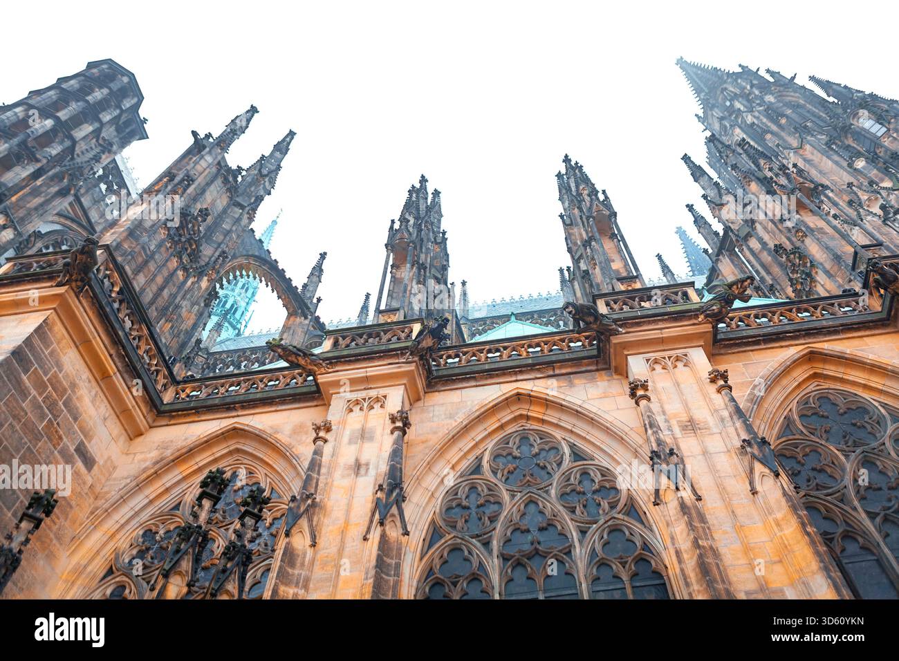 Low angle captures of majestic Gothic spires and intricate stone ...