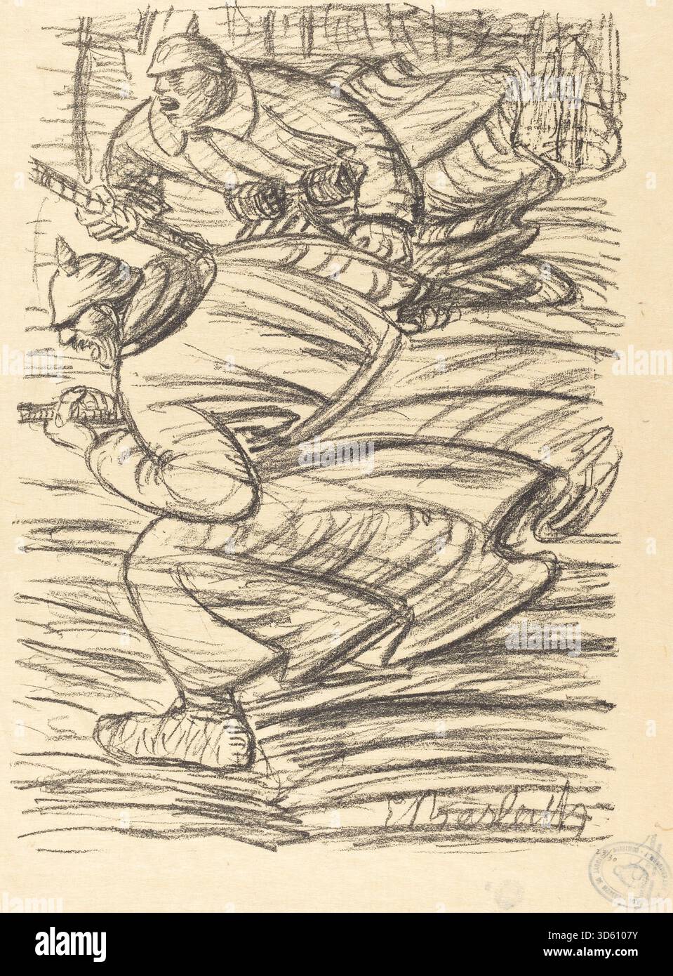 This 1915 print by Ernst Barlach, 'The Assault', depicts figures in ...