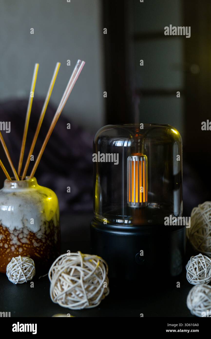 Home fragrance aromatic diffuser with essential oil. Modern air ...