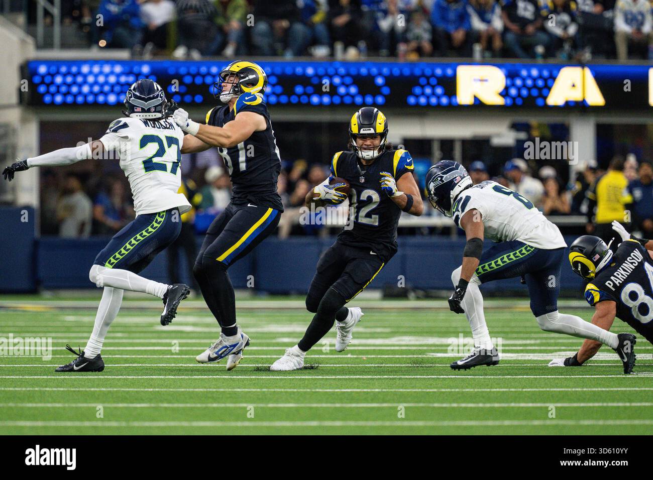 Los Angeles Rams wide receiver Puka Nacua (12) runs the ball during a ...
