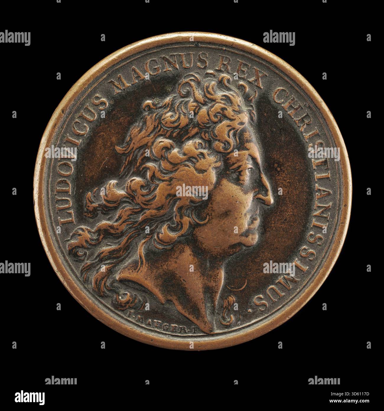 A circa 1713 medal obverse by Jean Mauger depicting Louis XIV, King of ...