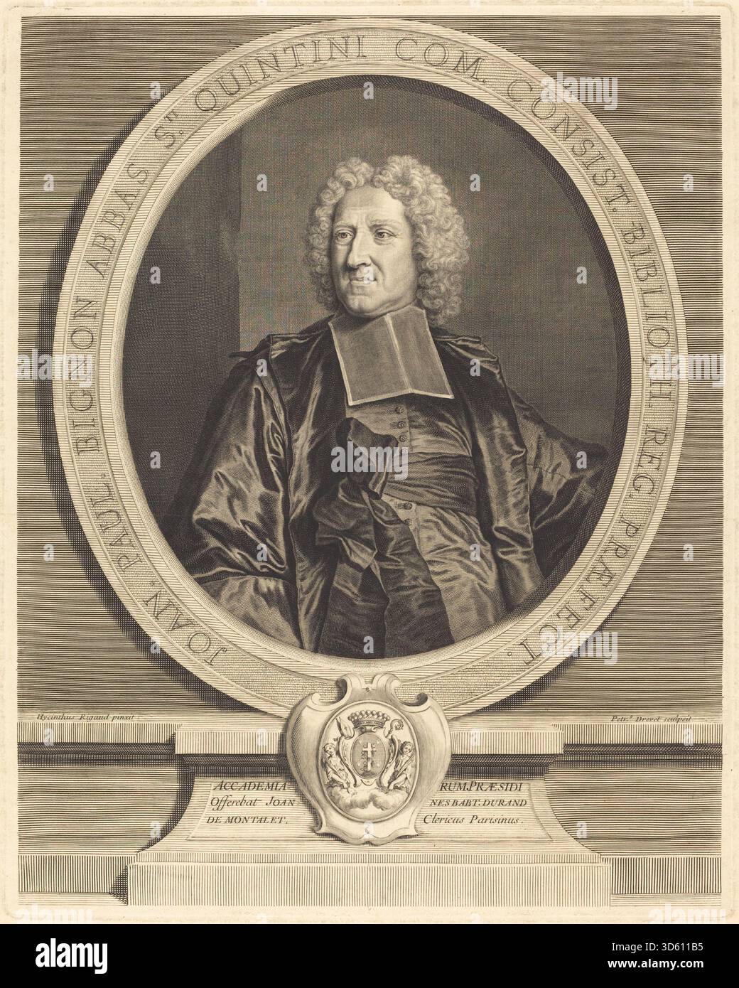 This portrait engraving by Pierre Drevet after Hyacinthe Rigaud depicts ...