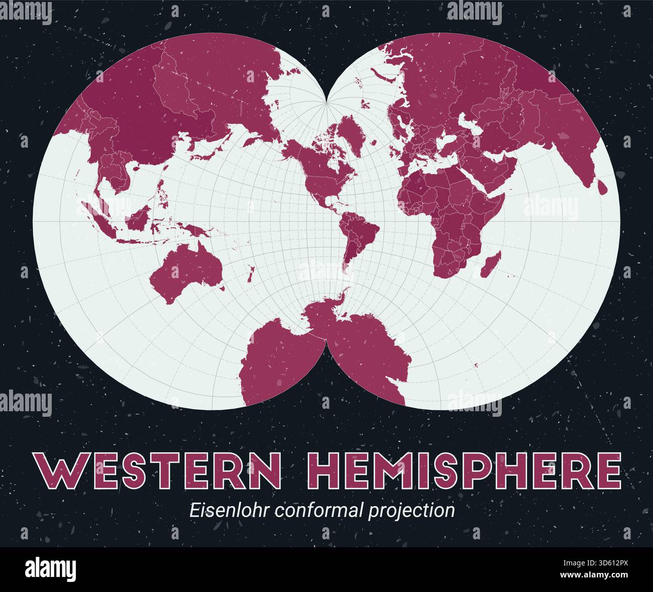 Western Hemisphere. World map. Eisenlohr conformal projection centered ...