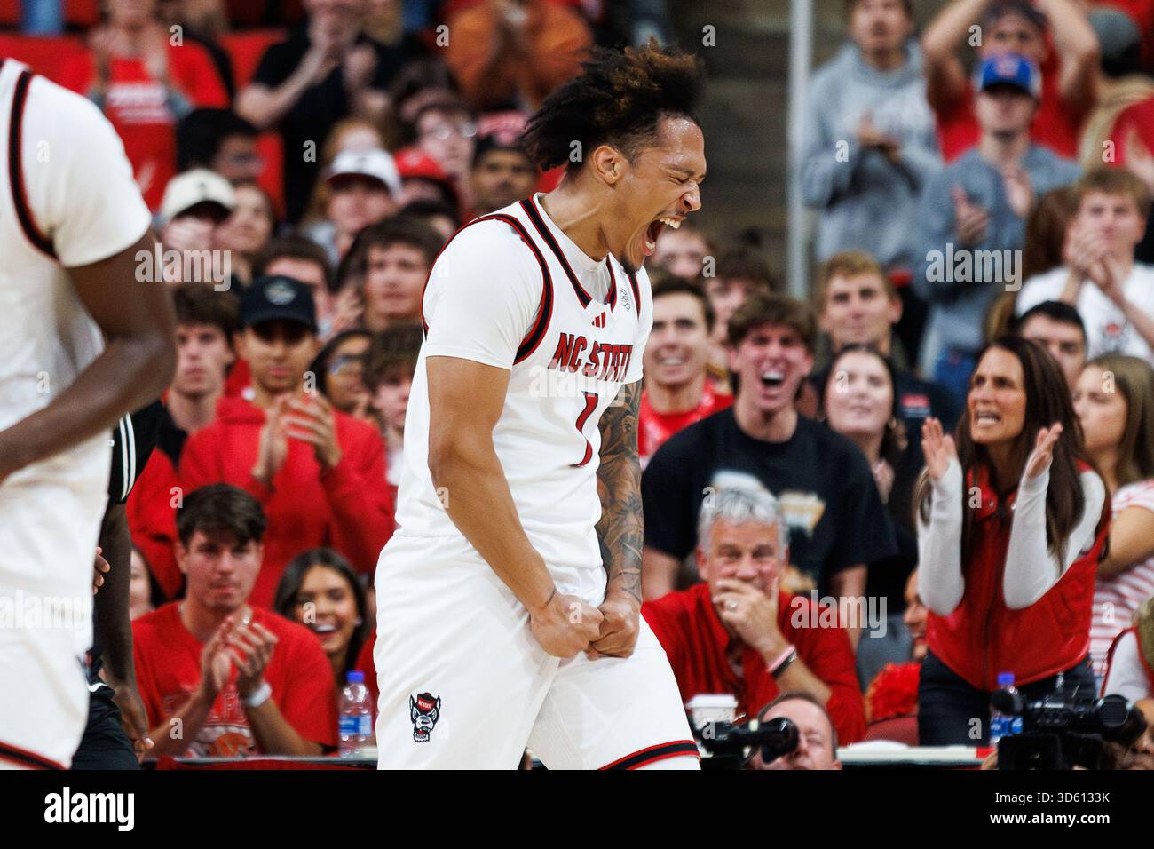 North Carolina State's Darrion Williams reacts to a play during the ...