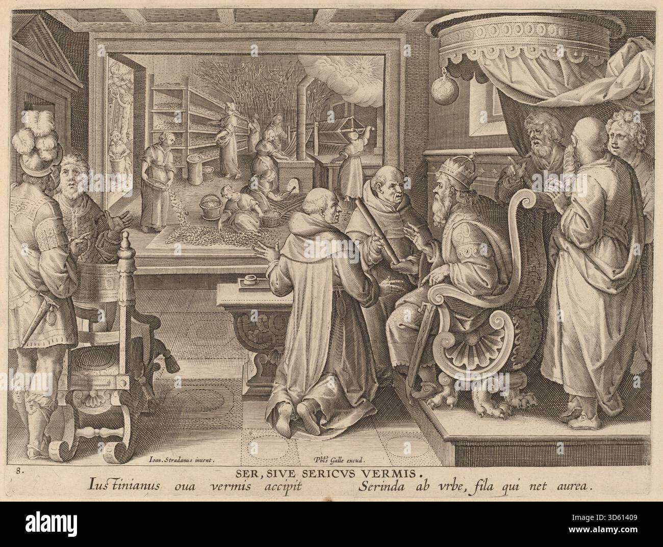A print plate 8 from 'Silk Manufacture' by Theodor Galle after Jan van ...
